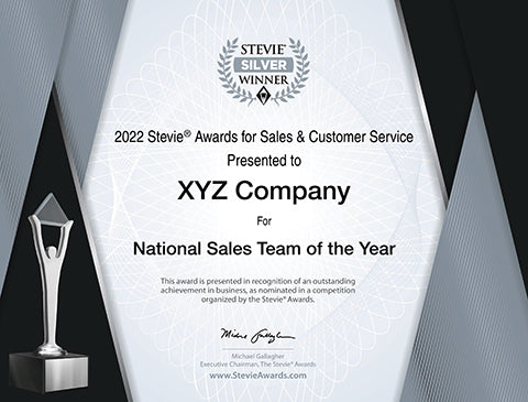 Silver Stevie® Award Certificate | The Stevie® Awards Store